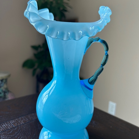 Fenton | Accents | Vintage Fenton Ruffle Edge Blue Opalescent Pitcher ...